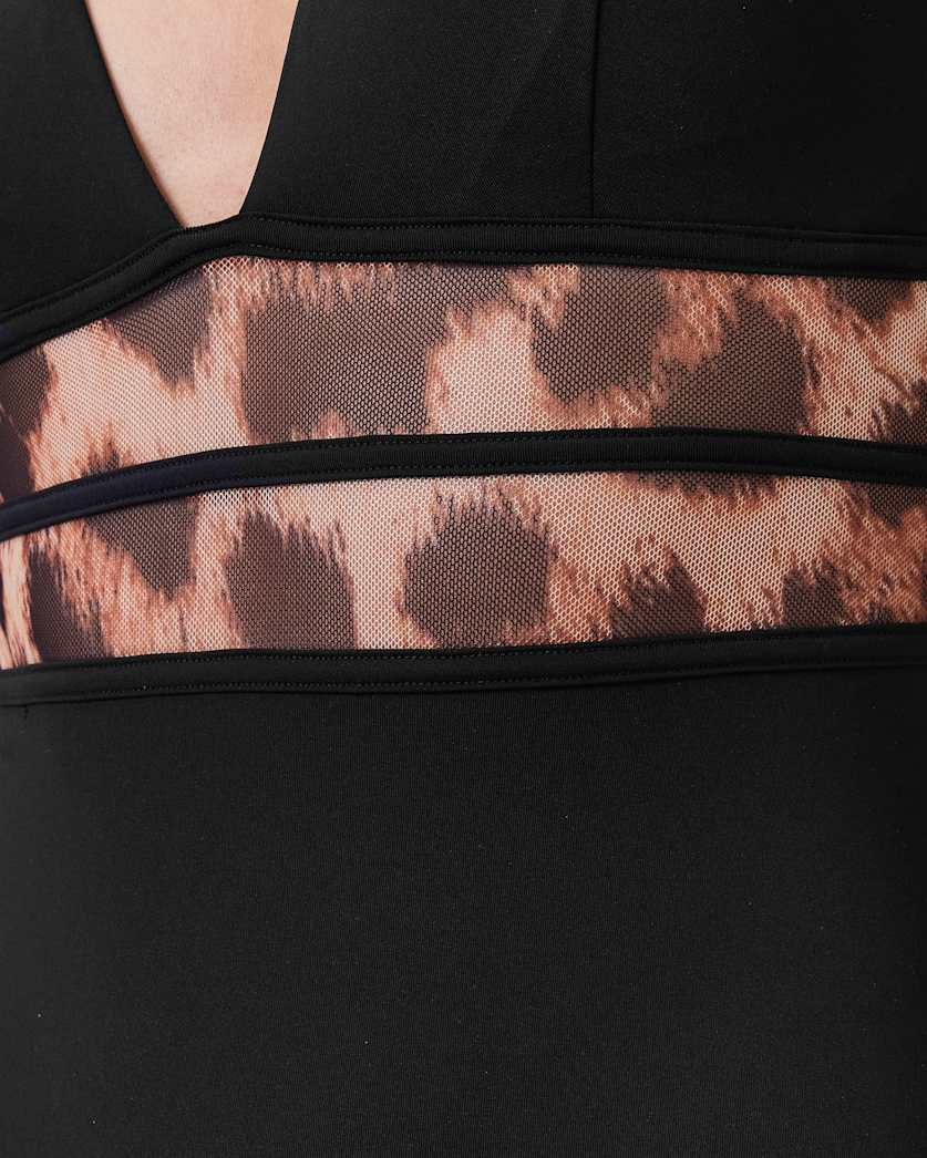 Xalia Mesh Leopard Print Swimsuit Black | ALLSAINTS